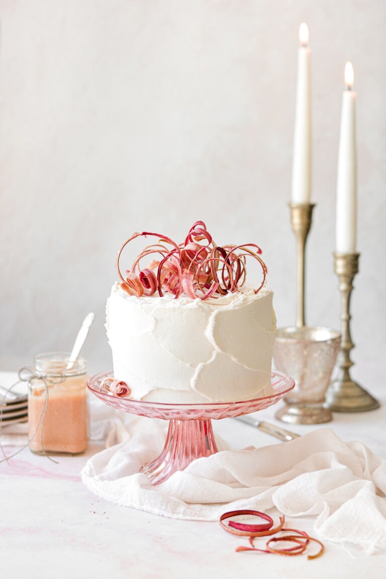 High Altitude Rhubarb Layer Cake with Candied Rhubarb Curls - Curly ...