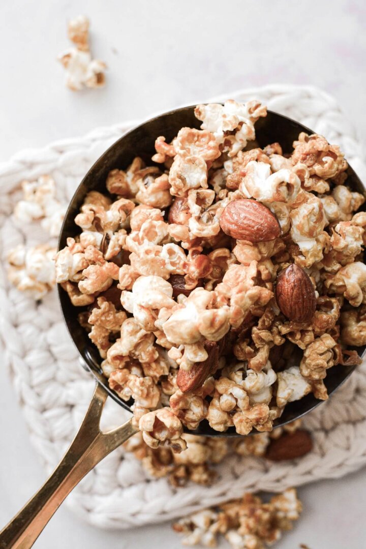 Homemade Crunchy Caramel Popcorn with Almonds - Curly Girl Kitchen