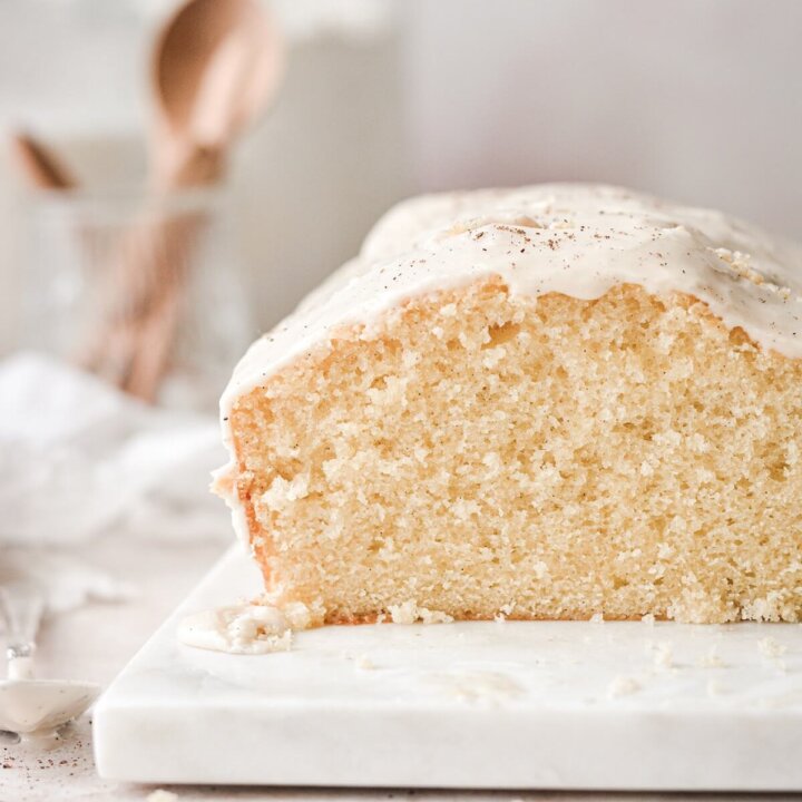 High Altitude Vanilla Loaf Cake With Vanilla Bean Icing Curly Girl