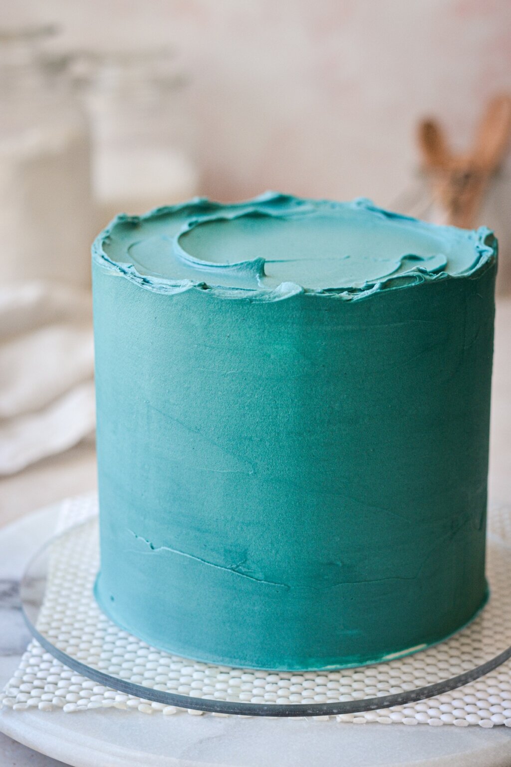 Turquoise Floral Cake with Piped Buttercream Flowers - Curly Girl Kitchen