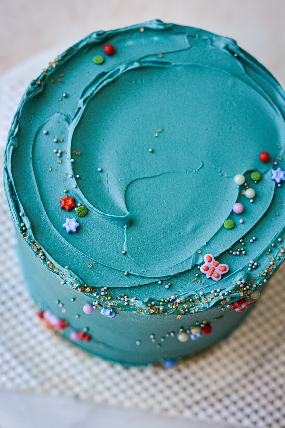 Turquoise Floral Cake with Piped Buttercream Flowers - Curly Girl Kitchen