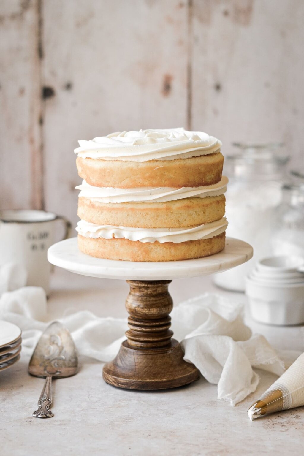 High Altitude Vanilla Cake with Vanilla Buttercream - Curly Girl Kitchen