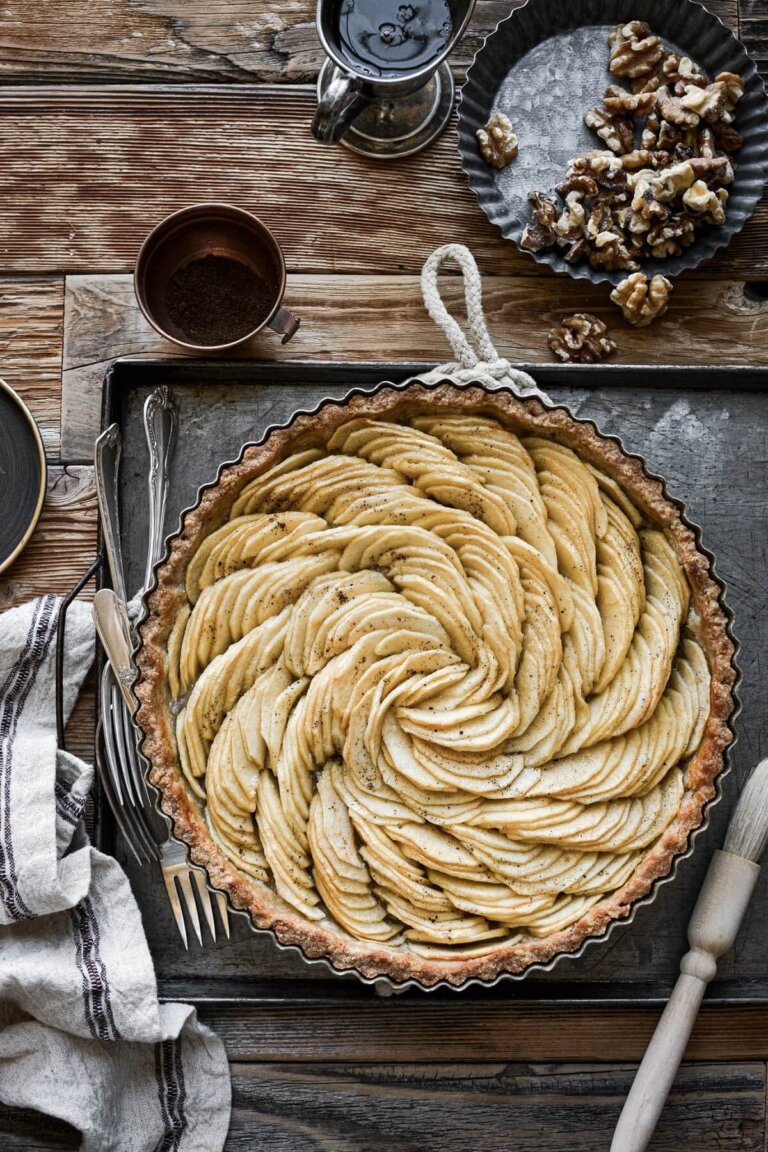 French Apple Tart with Walnut Shortbread Crust - Curly Girl Kitchen