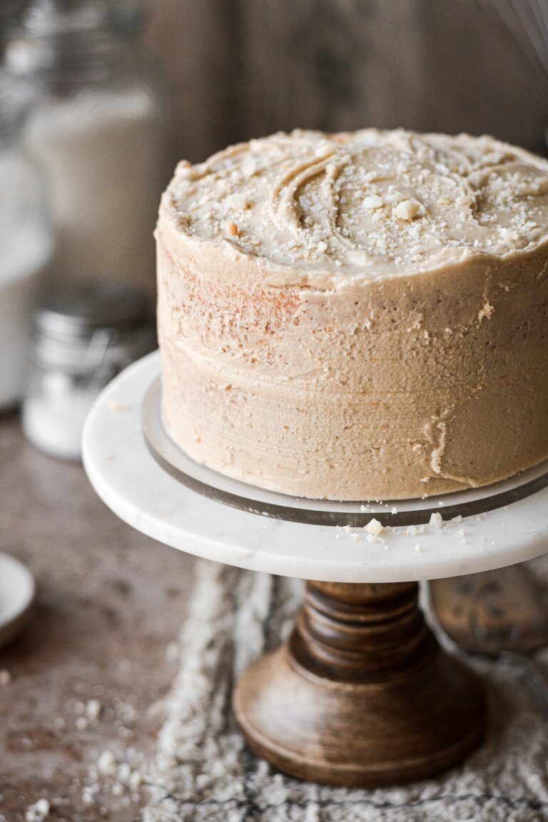 High Altitude Macadamia Nut Cake with Salted Penuche Frosting - Curly ...