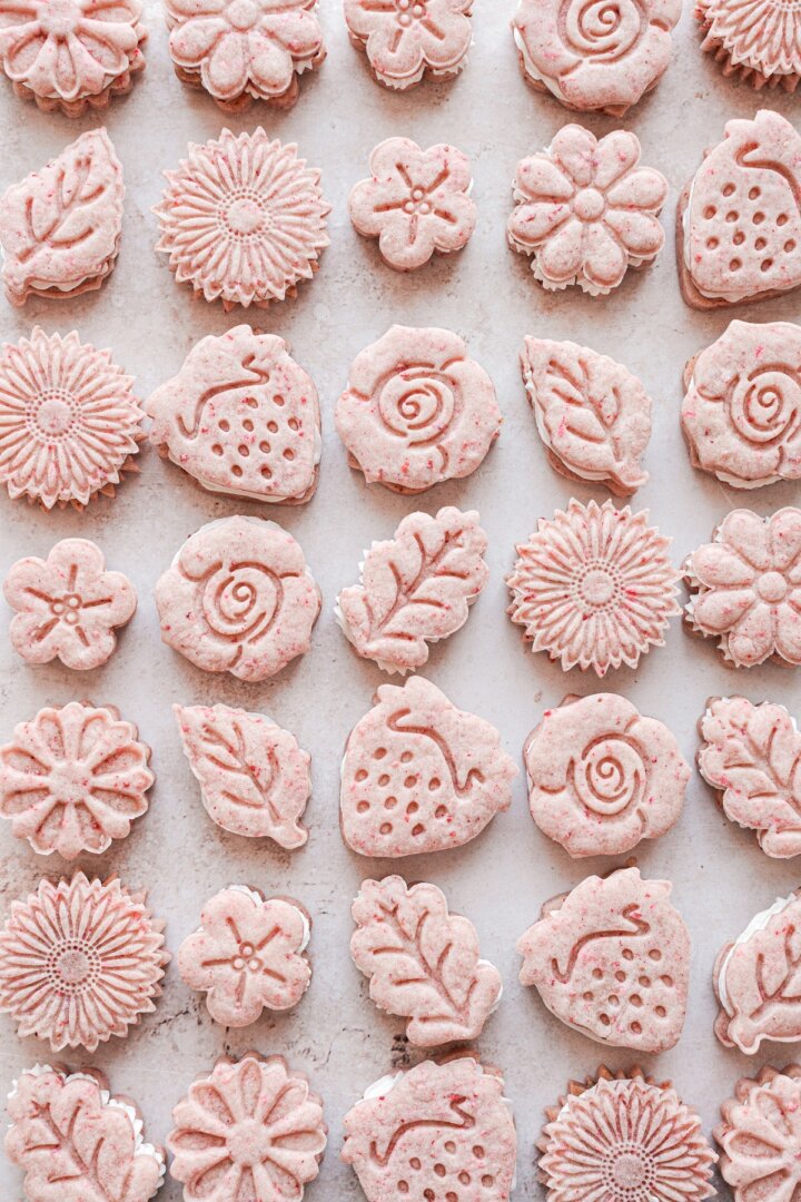 Flower Shaped Strawberry Lemon Sandwich Cookies - Curly Girl Kitchen