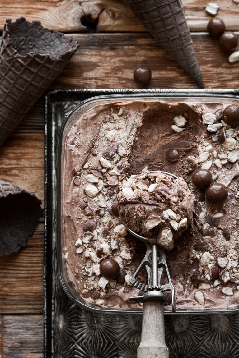 No Churn Chocolate Malt Ice Cream - Curly Girl Kitchen