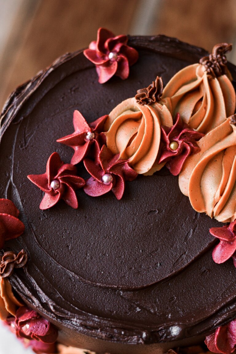 Autumn Cake with Buttercream Pumpkins and Flowers - Curly Girl Kitchen
