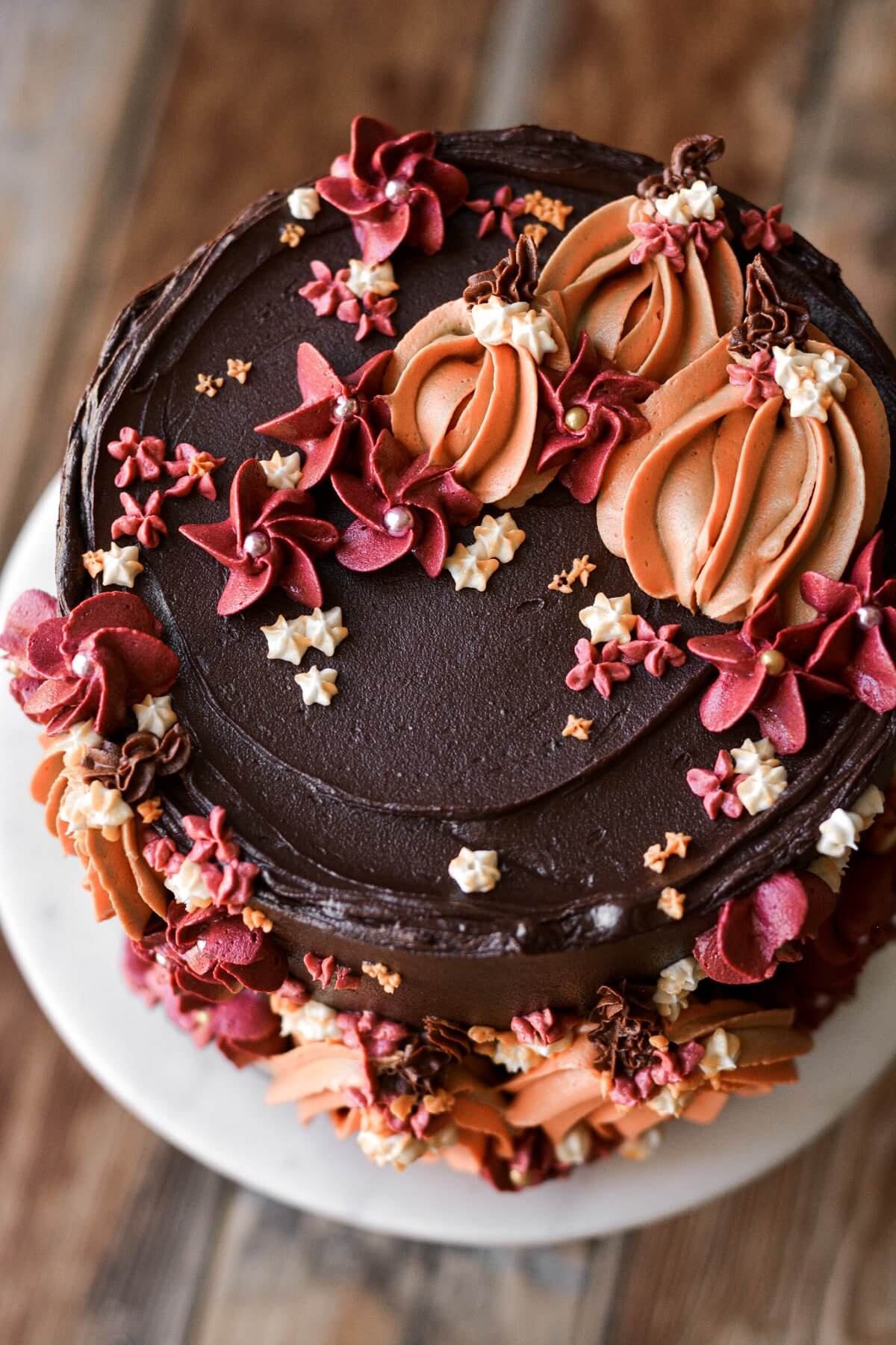 Autumn Cake with Buttercream Pumpkins and Flowers - Curly Girl Kitchen