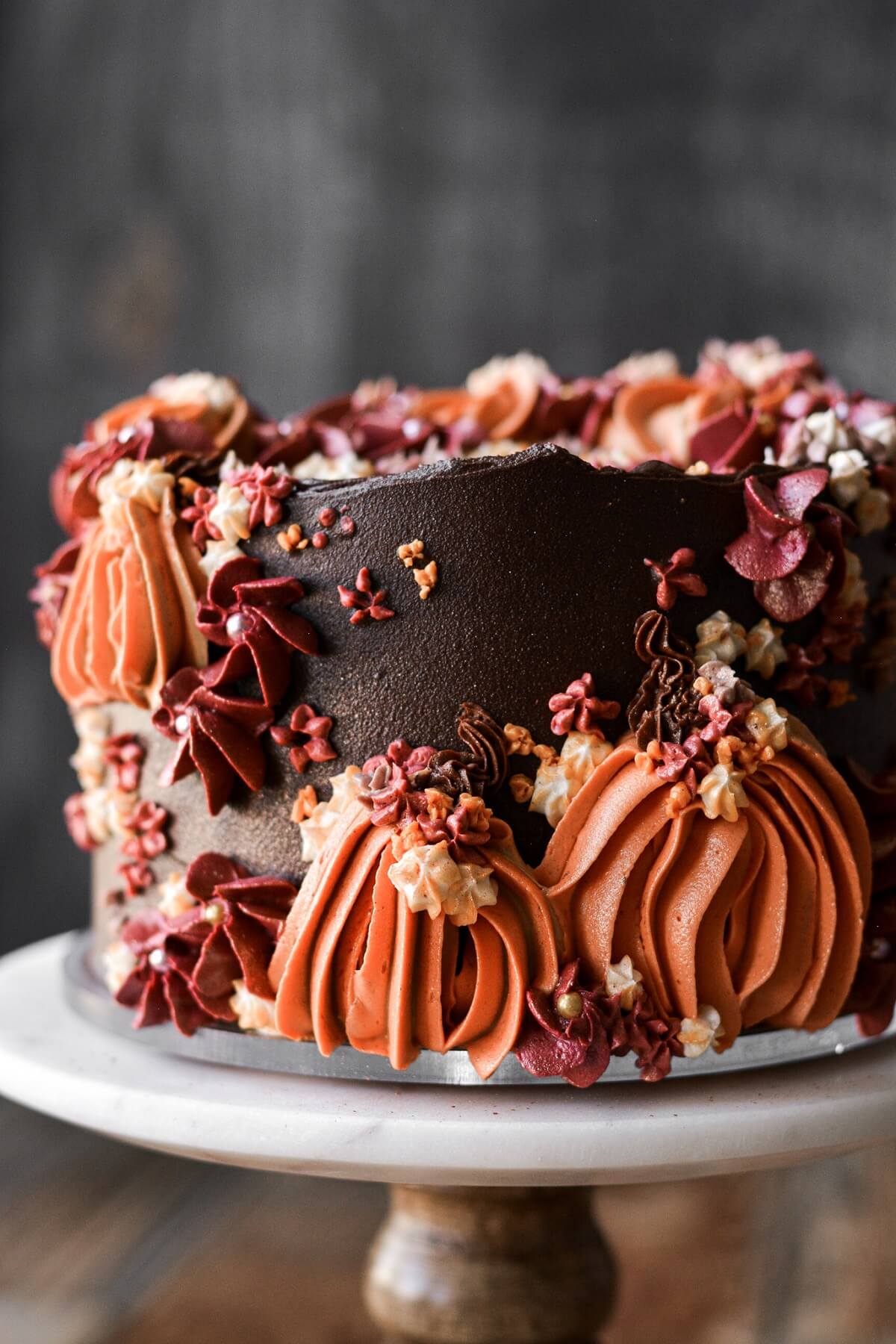 Autumn Cake with Buttercream Pumpkins and Flowers - Curly Girl Kitchen