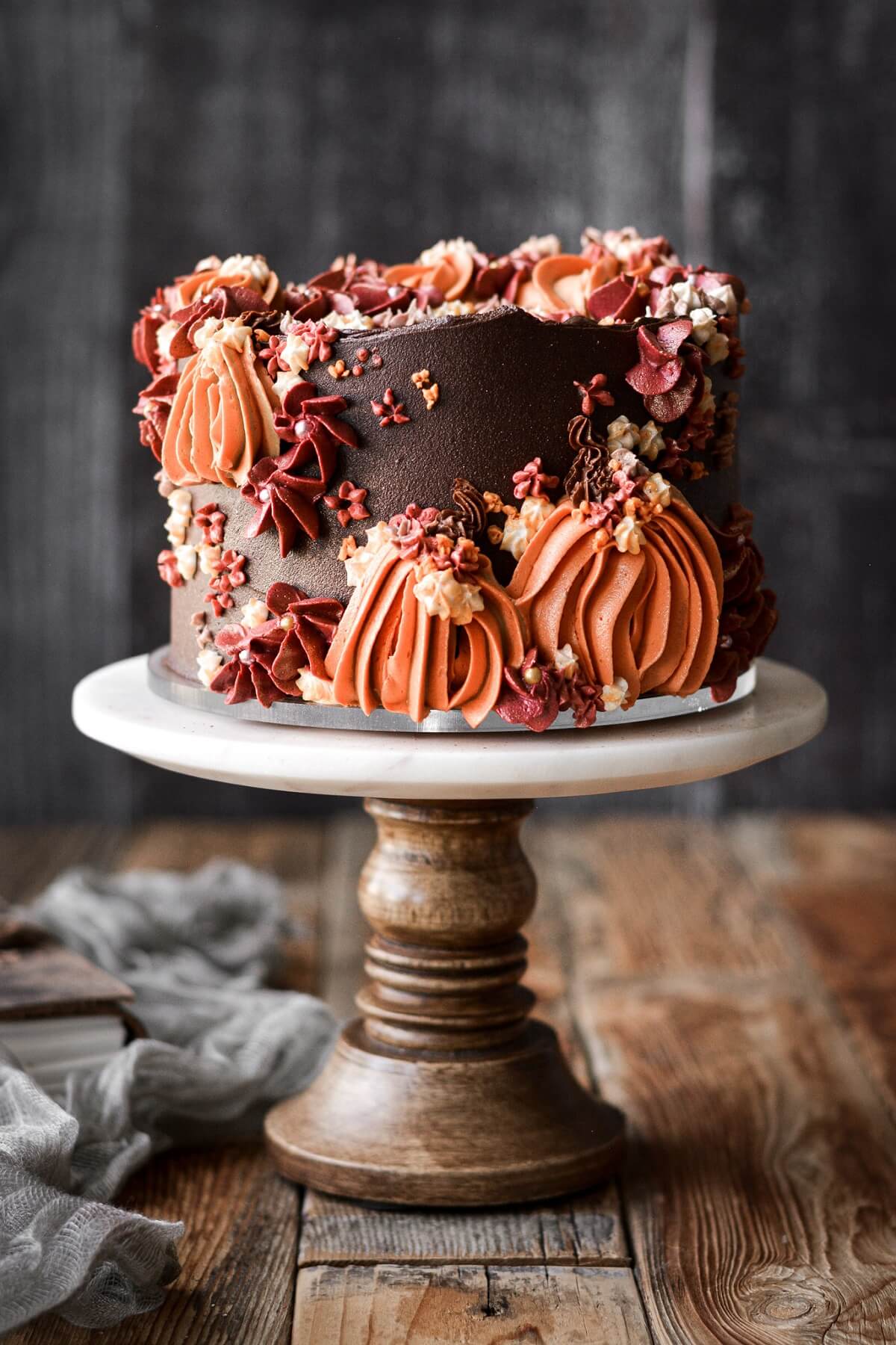Autumn Cake with Buttercream Pumpkins and Flowers - Curly Girl Kitchen