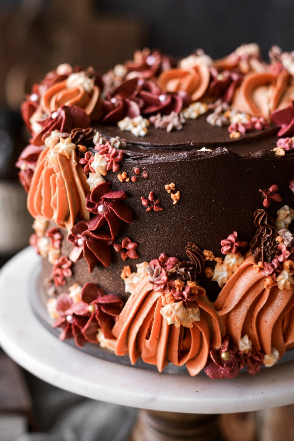 Autumn Cake with Buttercream Pumpkins and Flowers - Curly Girl Kitchen