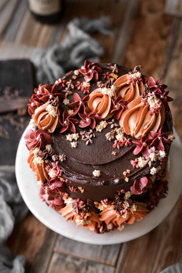 Autumn Cake with Buttercream Pumpkins and Flowers - Curly Girl Kitchen