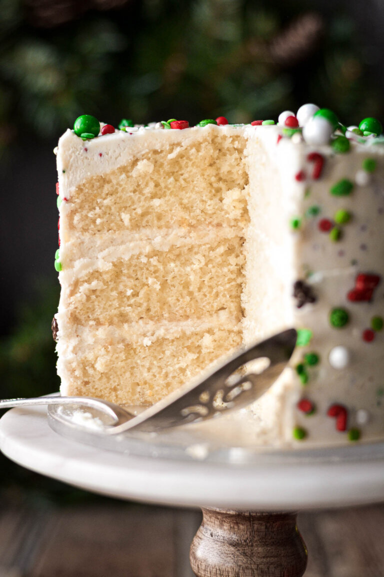 High Altitude Cardamom Orange Christmas Sprinkle Cake - Curly Girl Kitchen