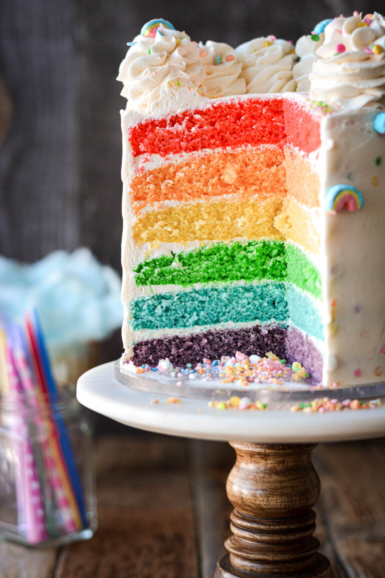 High Altitude Fruity Pebbles Cake - Curly Girl Kitchen
