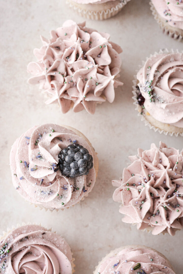 High Altitude Blackberry Lavender Cupcakes - Curly Girl Kitchen