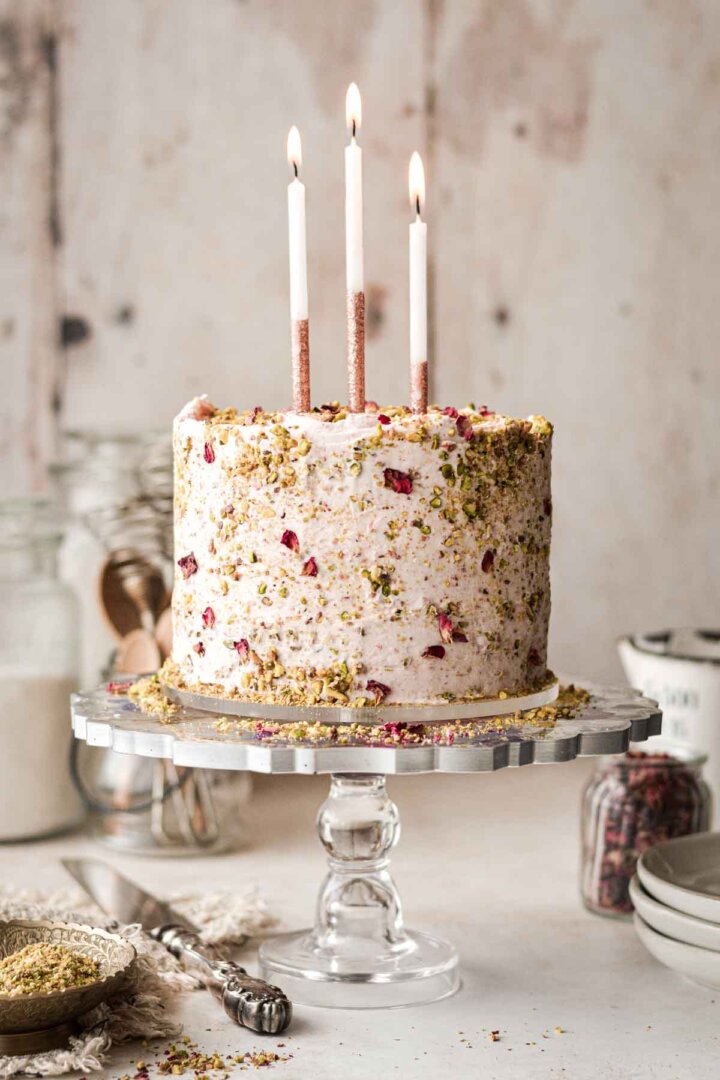 High Altitude Strawberry Lemon Pistachio Cake - Curly Girl Kitchen