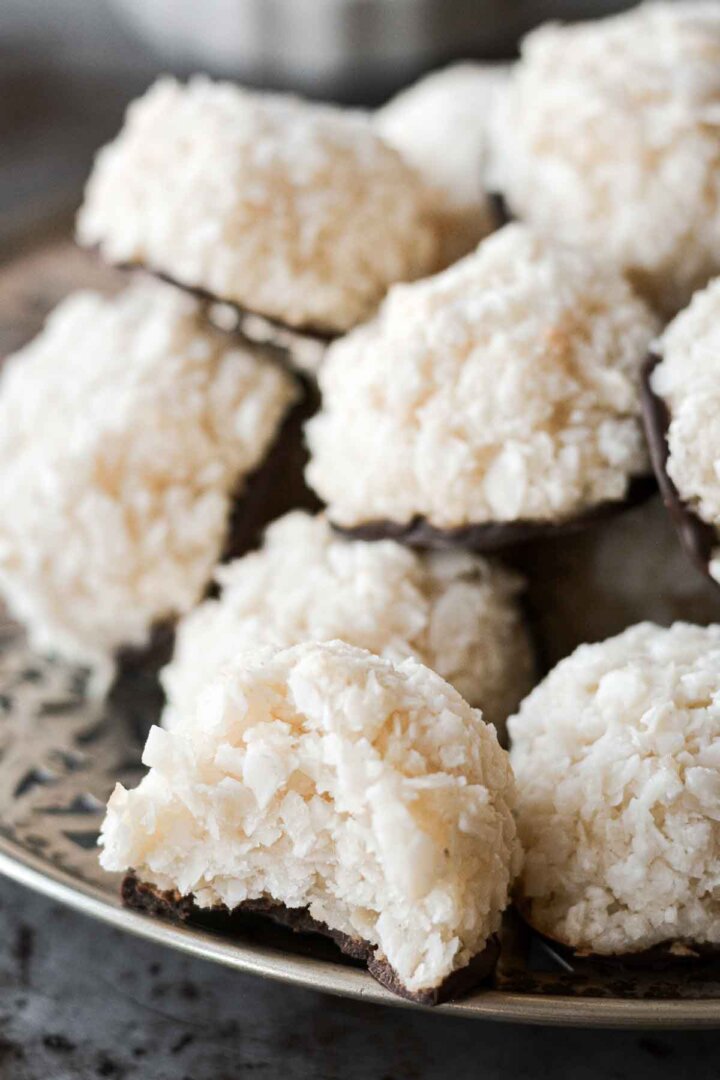 High Altitude Chocolate Dipped Coconut Macaroons (GF) - Curly Girl Kitchen