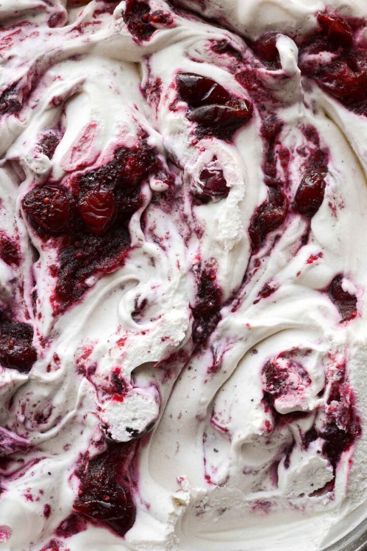 No Churn Cranberry Swirl Cream Cheese Ice Cream - Curly Girl Kitchen