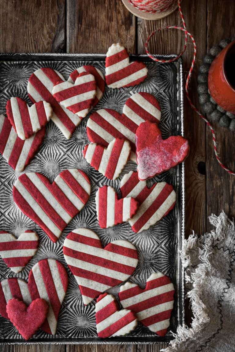 Red and White Striped Heart Cookies - Curly Girl Kitchen