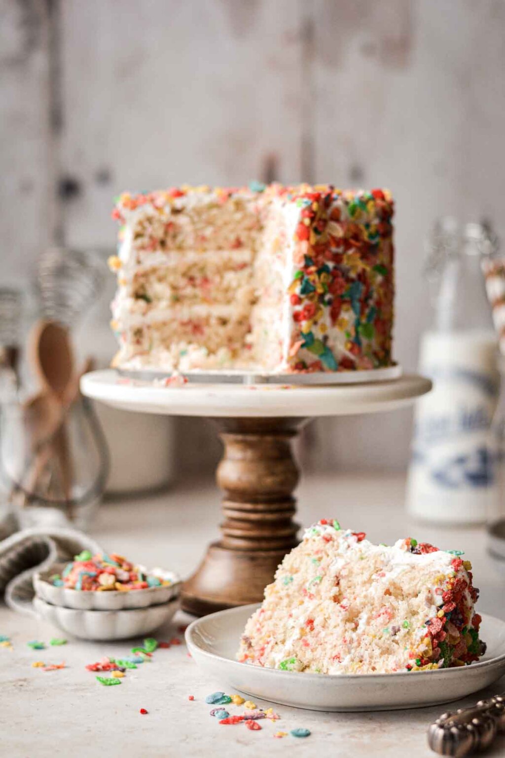 High Altitude Fruity Pebbles Cake - Curly Girl Kitchen